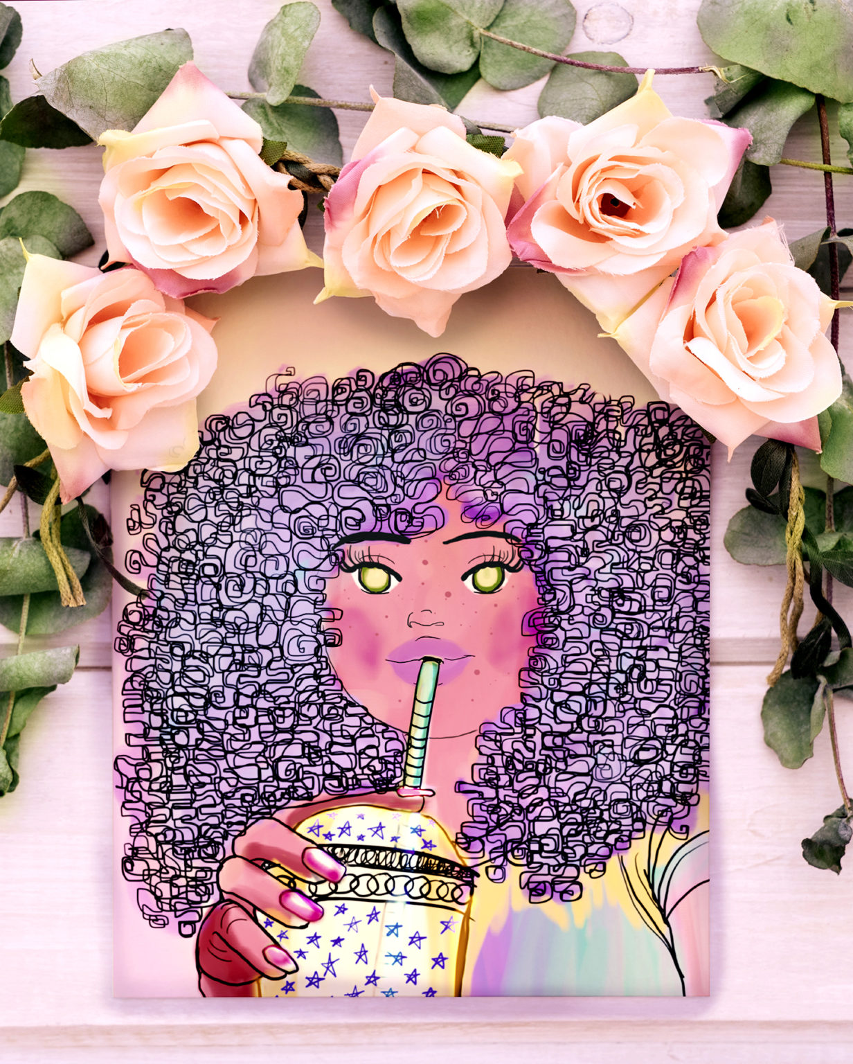 Sip Sip Kawaii Art Print 5 X 7 Inches | Vizartsgirl